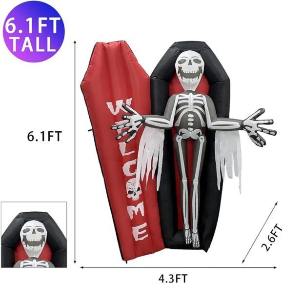 Holiday | Halloween Inflatable 6ft Coffin Skeleton Skull With Builtin ...